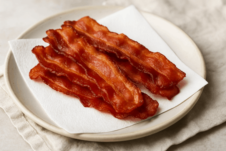 Bacon in air fryer | 8 min | 5/5 stars | 4 easy steps